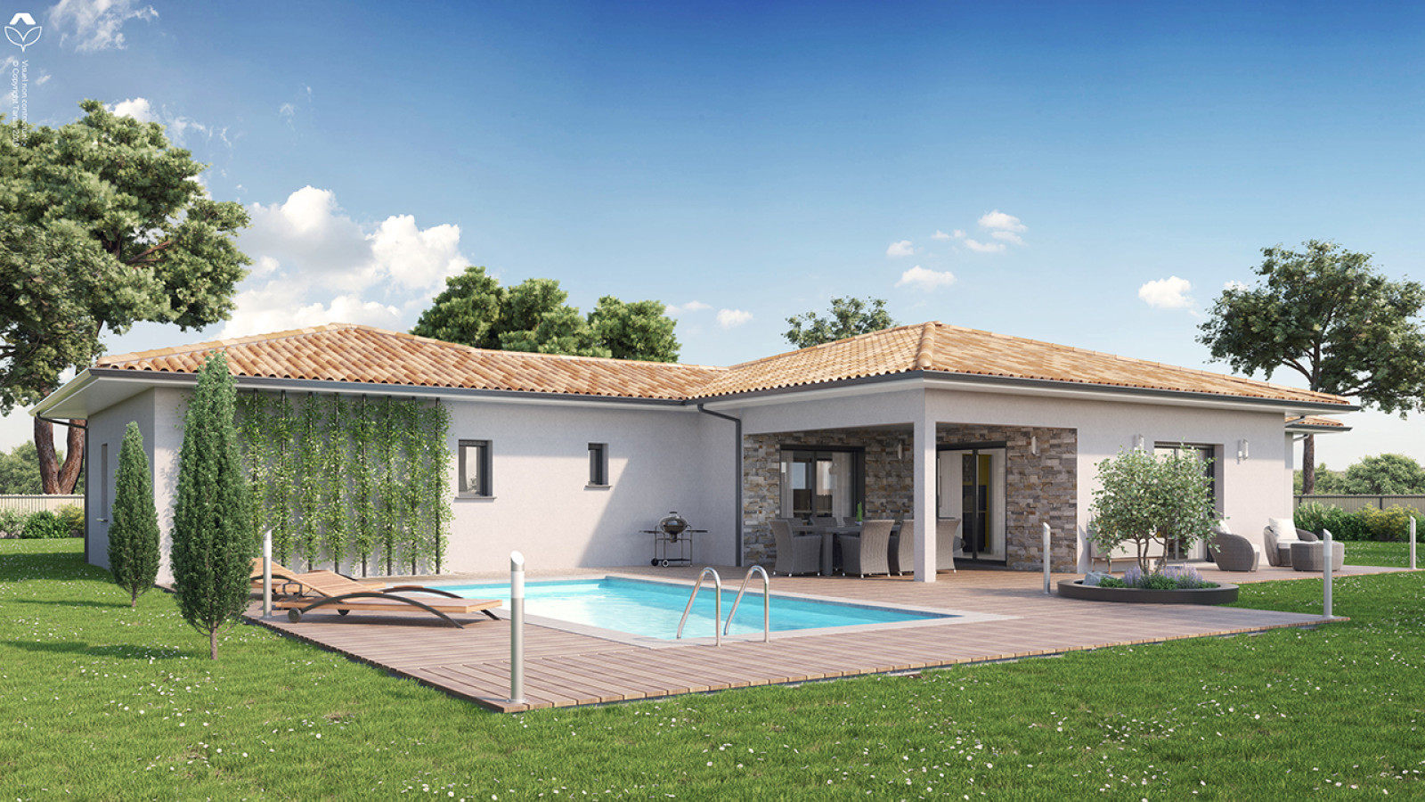 Modèle TOUVERAC : Maison de plain-pied 5 chambres avec un garage ...